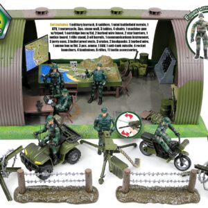 Click N’ Play Military Playset and Army Action Figures with a Base Barrack Command Center, Includes 74 Accessories - 6 Soldier Action Figures with Gear, Guns, Vehicles, Army Playsets for Boys 8-12