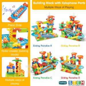 BATTOP Marble Run for Kids Ages 4-8, 167 PCS Classic Big Size Blocks Set, Crazy Marble Run Building Blocks with 4 Balls Race Track, STEM Toys Bricks Set Christmas Toys for Boys & Girls