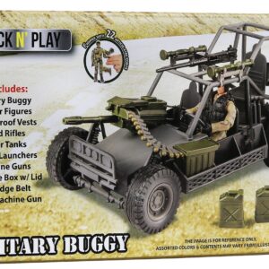 Click N' Play Military Desert Patrol Vehicle (DPV) Buggy, 16 Piece Action Figure Play Set with Accessories Including Army Gear & Military Buggy, Playset for Boys 3+ , White,Grey/Green