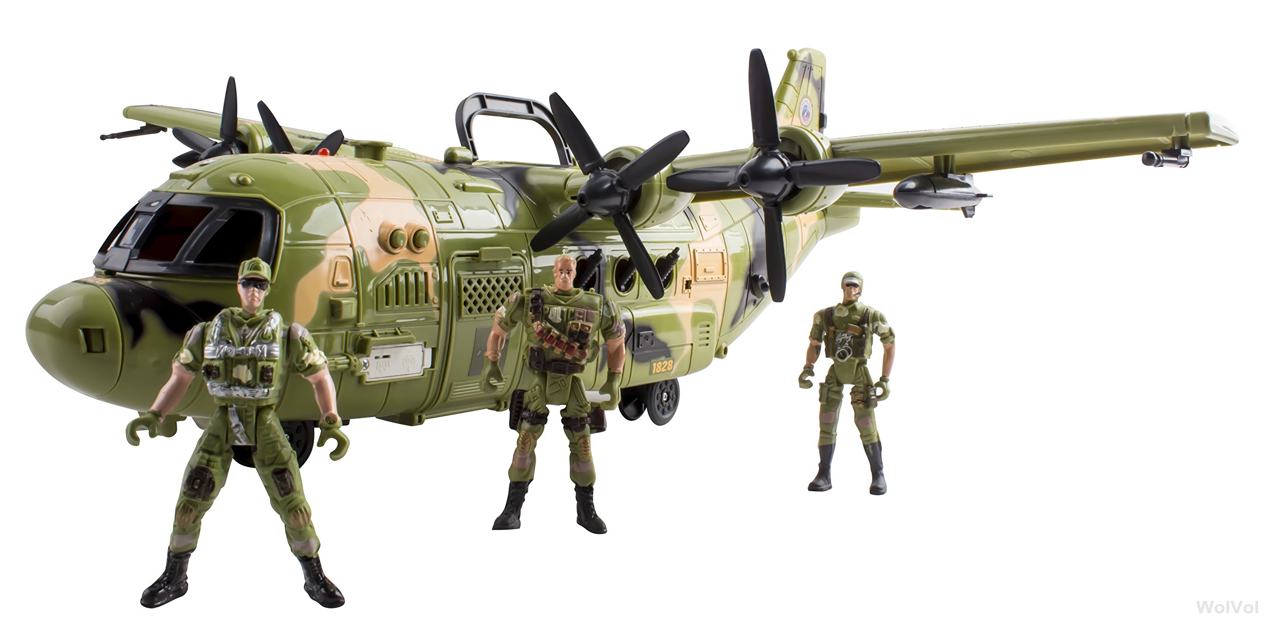 WolVolk Giant C130 Bomber Military Combat Fighter Airforce Airplane Toy with Lights and Army Sounds for Kids, with Mini Soldiers