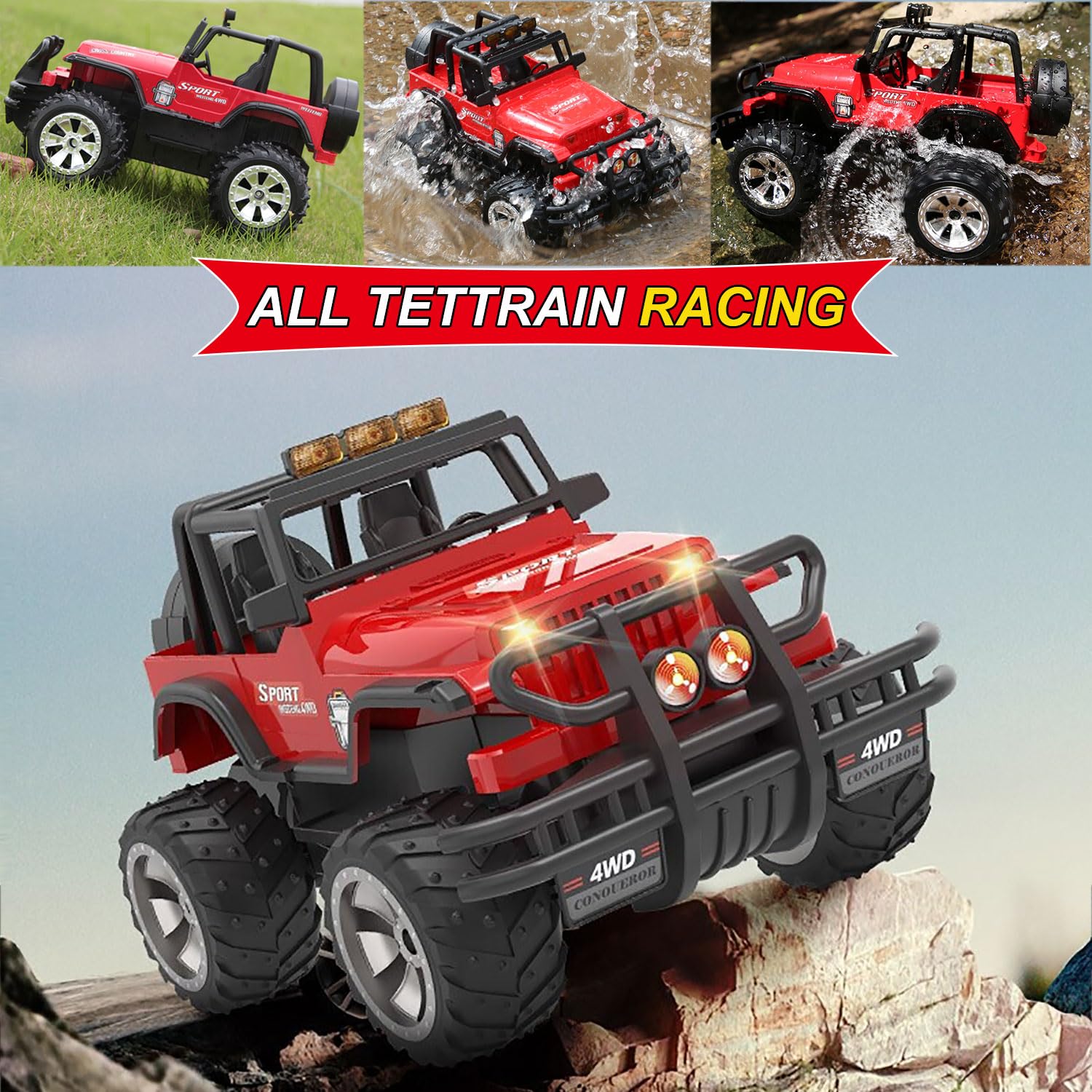 Remote Control Truck for Boys 4-7, High Speed Off Road 1:16 Pick-up Toys RC Car Monster Truck 2.4Ghz with LED Headlight Crawler for Kids