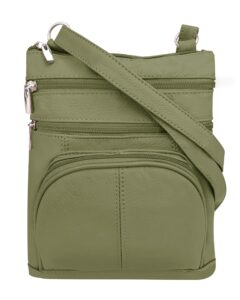 roma leathers crossbody zippered purse - 3 front pockets, adjustable strap - olive