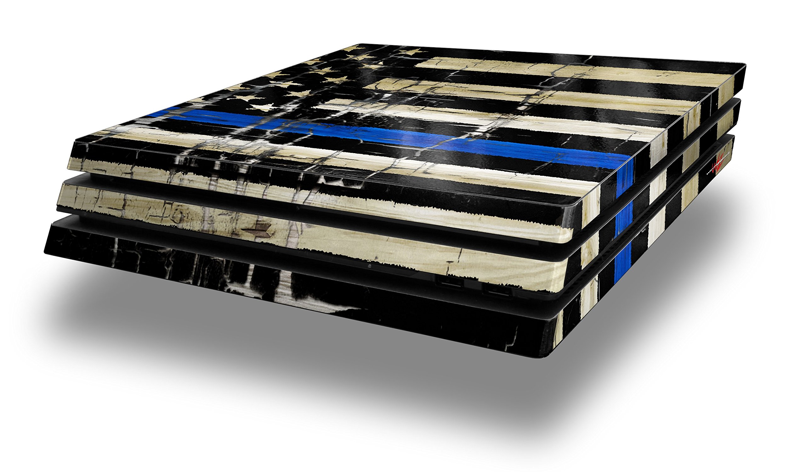 WraptorSkinz PS4 Pro Skin Wrap Painted Faded Cracked Blue Line Stripe USA American Flag - Decal Style Skin fits Sony PlayStation 4 Pro Console