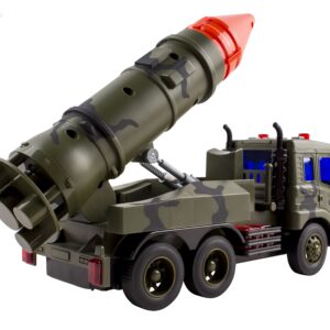 WolVolk Friction Powered Launcher Fighter Military Truck - Pull Back Missile Carrier Army Vehicle w/Lights & Sounds - Pretend War & Action Toy for Kids