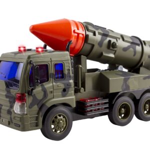 WolVolk Friction Powered Launcher Fighter Military Truck - Pull Back Missile Carrier Army Vehicle w/Lights & Sounds - Pretend War & Action Toy for Kids