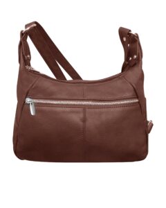 roma leathers leather shoulder purse - double main compartments, long adjustable strap - brown