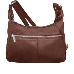 Roma Leathers Leather Shoulder Purse - Double Main Compartments, Long Adjustable Strap - Brown