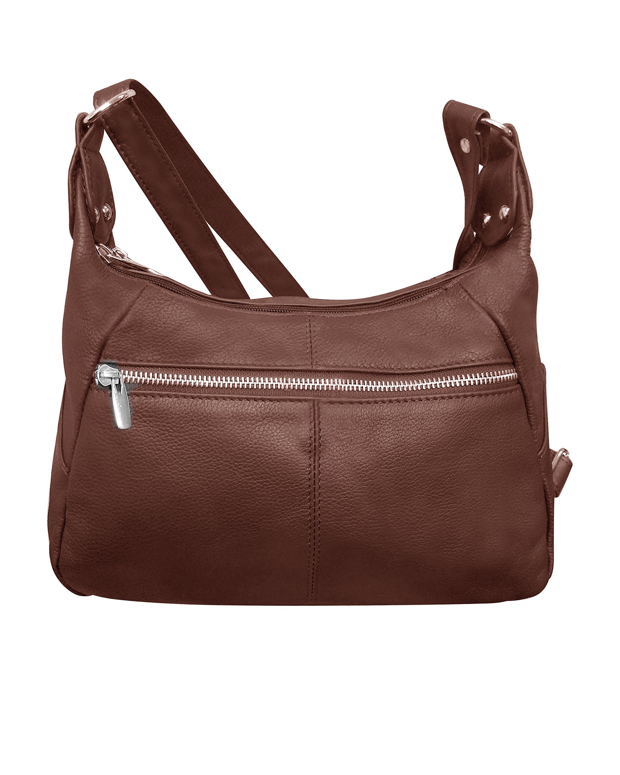 Roma Leathers Leather Shoulder Purse - Double Main Compartments, Long Adjustable Strap - Brown