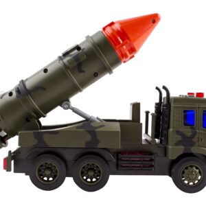 WolVolk Friction Powered Launcher Fighter Military Truck - Pull Back Missile Carrier Army Vehicle w/Lights & Sounds - Pretend War & Action Toy for Kids