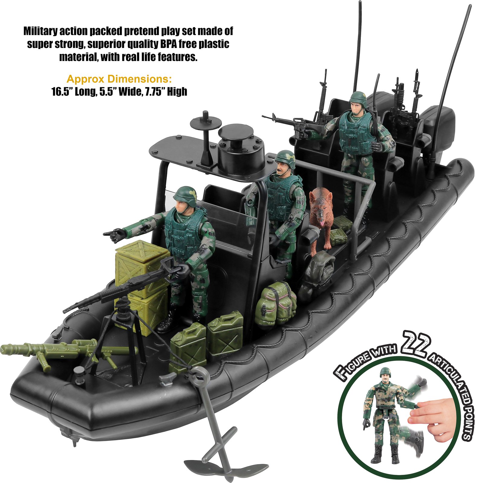 Click N Play Military Special Operations Combat Dinghy Boat 26 Piece Play Set with Accessories.