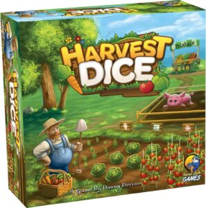 grey fox games harvest dice board game, roll and write, 2-4 players