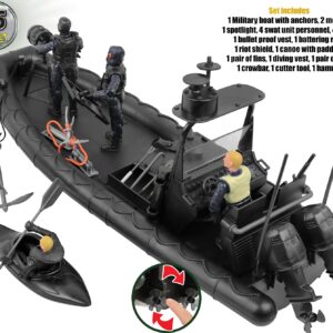 Click N’ Play Military Elite Swat Unit Force Patrol Dinghy Boat 25 Piece Play Set with Accessories - Click n Play Military Toy Boat - SWAT Toys