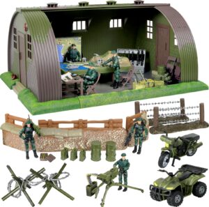 click n’ play military playset and army action figures with a base barrack command center, includes 74 accessories - 6 soldier action figures with gear, guns, vehicles, army playsets for boys 8-12