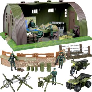 Click N’ Play Military Playset and Army Action Figures with a Base Barrack Command Center, Includes 74 Accessories - 6 Soldier Action Figures with Gear, Guns, Vehicles, Army Playsets for Boys 8-12