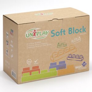 UNiPLAY Basic Soft Building Blocks — Cognitive Development Toy, Educational Blocks, Interactive Sensory Chew Toy for Ages 3 Months and Up (120-Piece Set)