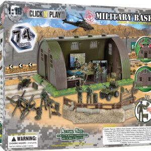 Click N’ Play Military Playset and Army Action Figures with a Base Barrack Command Center, Includes 74 Accessories - 6 Soldier Action Figures with Gear, Guns, Vehicles, Army Playsets for Boys 8-12