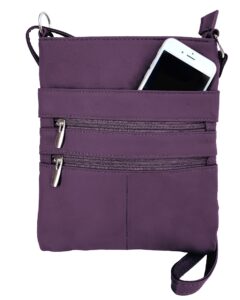 roma leathers mini body purse - multi pocket double zipper cross body handbag - premium purple leather - adjustable shoulder strap - convenient travel bag - designed in the u.s.a.