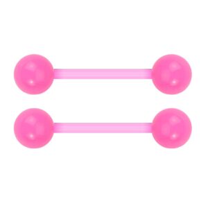 forbidden body jewelry nipple rings, tongue rings, nipple piercing jewelry, nipple jewelry, pink flexible acrylic barbell set 14g 16mm (5/8 inch), 3 pack