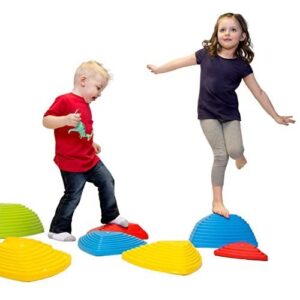 jumpoff jo - rocksteady tall - balance & coordination enhancing stepping blocks, sensory toys for kids - indoor and outdoor obstacle course, set of 6 pieces - primary colors