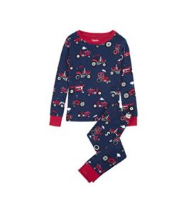 hatley boys organic cotton long sleeve printed pajamas, red farm tractor, 8 years