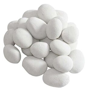 hmleaf 24 pcs fireplace ceramic pebbles for all types of indoor, gas inserts, ventless & vent free, electric, or outdoor fireplaces & fire pits. realistic clean burning accessories in white