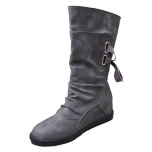 sopety ladies womens low wedge buckle biker ankle trim flat ankle boots shoes (39, gray)