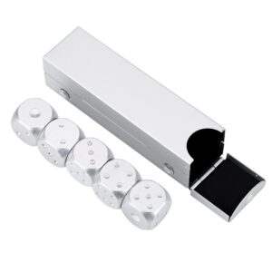 precision aluminum alloy dice solid metal dice set table game dice poker games dices set with case 5pcs (silver-rectangle box)