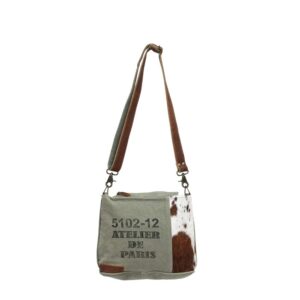 paris workshop upcycled canvas and hair-on cowhide leather crossbody bag