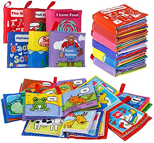 FunsLane Baby Bath Books, Soft Cloth Books for Babies First Year Gift, Activity Fabric Non-Toxic Crinkle Books, Infants Boys and Girls Early Educational Learning Toys, Baby Shower