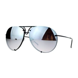 juicyorange oversized round aviator sunglasses metal rims black, silver mirror lens