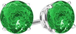 4 carat total weight emerald solitaire stud earrings pair platinum popular premium collection 4 prong push back