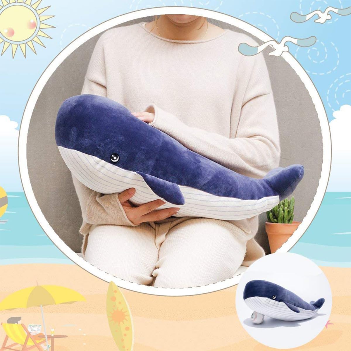 Large Blue Whale Stuffed Animal Soft Plushie Pillow, 24in Giant Stuffed Animal Hugging Pillow,Cute Plush Toy Room Decor for Kids Boys Girls