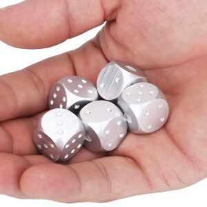 Precision Aluminum Alloy Dice Solid Metal Dice Set Table Game Dice Poker Games Dices Set with Case 5Pcs (Silver Square Box) Dice Set 6 Sided Aluminum Dice