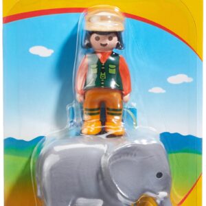 Playmobil 9381 1.2.3 Zookeeper with Elephant, Fun Imaginative Role-Play, PlaySets Suitable for Children Ages 4+