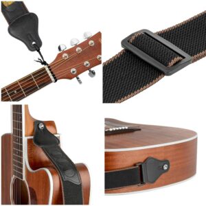 BestSounds Guitar Strap, 100% Soft Cotton Guitar Straps With 3 Pick Holders For Bass, Electric & Acoustic Guitar (Black)