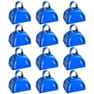 set of 12 3-inch cowbells with handle, hand percussion cow bells noise makers for sporting events, football games (blue)