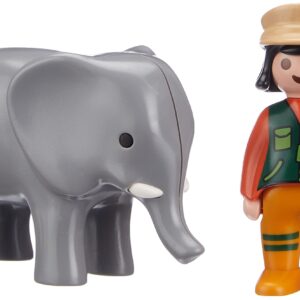 Playmobil 9381 1.2.3 Zookeeper with Elephant, Fun Imaginative Role-Play, PlaySets Suitable for Children Ages 4+