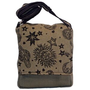 sun, moon planets and stars celestial hippie crossbody shoulder bag (green)