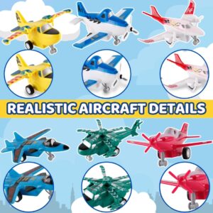 Liberty Imports Pull Back Airplanes Toys Vehicle Playset, Variety Pack of Helicopters, Stealth Bombers, Fighter Jets, Aircraft, Planes for Kids Toddlers Party Favors (12 Pack)