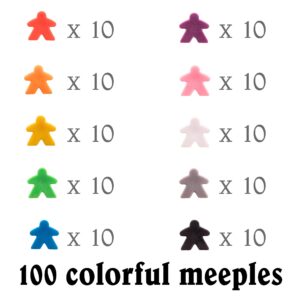 Brybelly 100 Wood Meeples| 16mm Extra Board Game Pieces in 10 Colors|Bulk Replacement Tabletop Games & Strategy Game Expansion