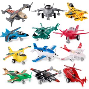 liberty imports pull back airplanes toys vehicle playset, variety pack of helicopters, stealth bombers, fighter jets, aircraft, planes for kids toddlers party favors (12 pack)