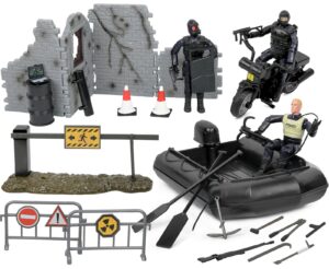 click n' play army action figures & click n play military police elite swat patrol team play set, 32-piece play set & accessories, 3 swat team action figures w/ guns & vehicle army playsets for boys