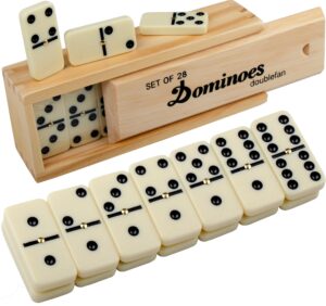 dominoes set for adults, dominoes set double six, double 6 professional domino tiles with spinner in wooden box,28 pcs domino set 28 tiles with natural wooden case