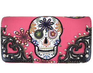 western cowgirl sugar skull day of the dead halloween small pouch wallet purse for women crossbody (pink)