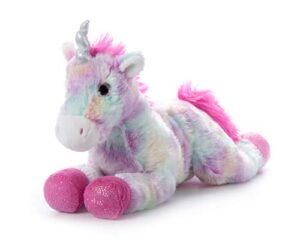 the petting zoo, unicorn stuffed animal plush toy, unicorn gifts for girls, pastel tie dye rainbow unicorn with silver sparkly horn, 14 inches