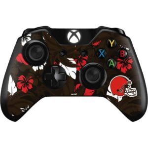 skinit decal gaming skin compatible with xbox one controller - officially licensed nfl cleveland browns tropical print design