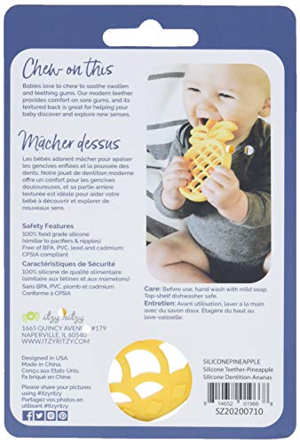 Itzy Ritzy Silicone Baby Teether – BPA-Free Infant Teether with Easy-to-Hold Design & Textured Back Side to Massage & Soothe Sore, Swollen Gums - Teething Toy for 3 Months & Up - Pineapple