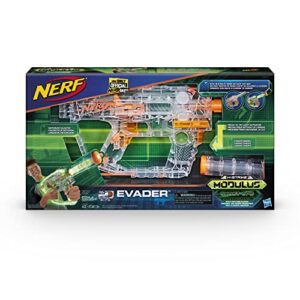 Nerf Modulus Ghost Ops Evader Motorized Blaster - Light-Up See-Through Blaster and Barrel Extension, Includes 12 Official Elite Darts (Amazon Exclusive)