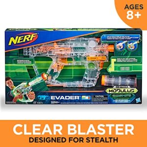 Nerf Modulus Ghost Ops Evader Motorized Blaster - Light-Up See-Through Blaster and Barrel Extension, Includes 12 Official Elite Darts (Amazon Exclusive)