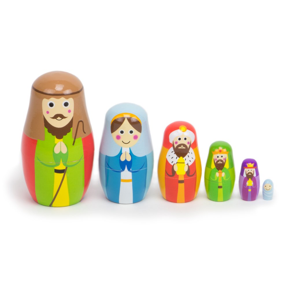 Imagination Generation - Nesting Nativity Set for Kids - Christmas Nesting Dolls, Wooden Toys Playset with Baby Jesus, Three Kings, Mary and Joseph Figurines for Kids - 11 Pcs